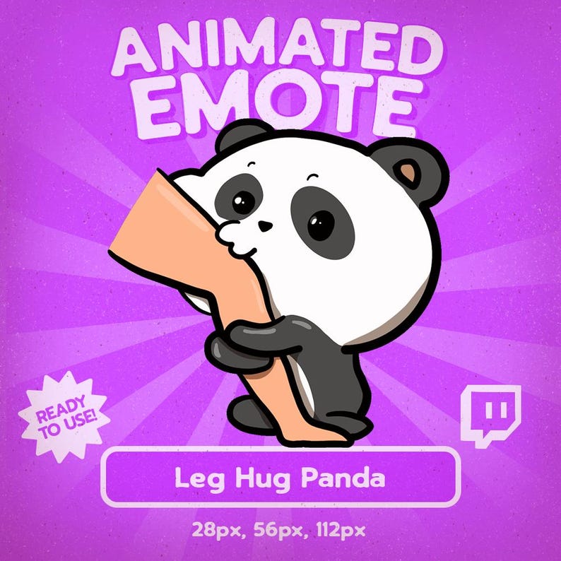 Kawaii Leg Hug Panda Animated Twitch Emote, Cute Clingy Bear Emote for ...