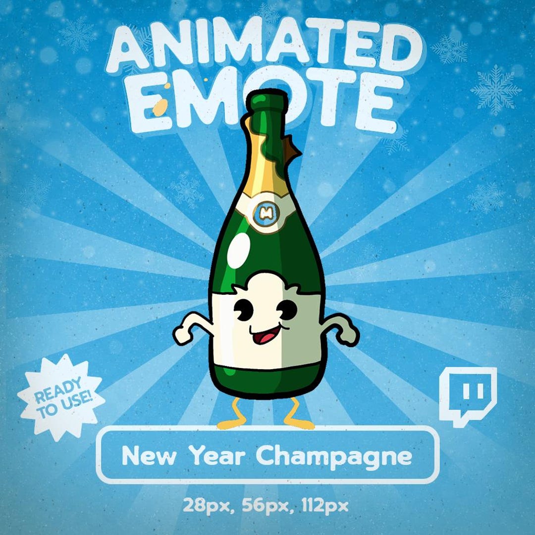Kawaii New Year Champagne Animated Emote for Twitch and Discord, Cute ...