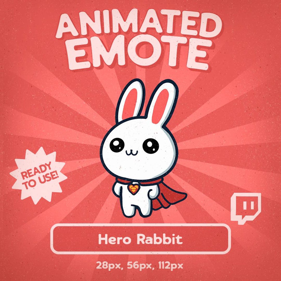 Kawaii Hero Rabbit Twitch Emote: Animated Super Bunny GIF (digital ...