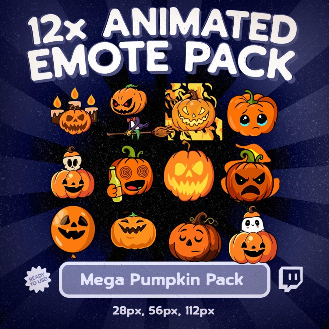 Mega Pumpkin Animated Emote Pack for Twitch and Discord, 12× Cute and ...