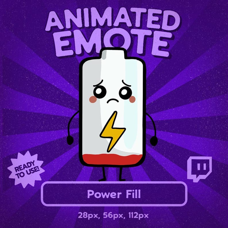 Kawaii Animated Twitch Emote: Low Battery Power Fill (GIF Download) - Etsy