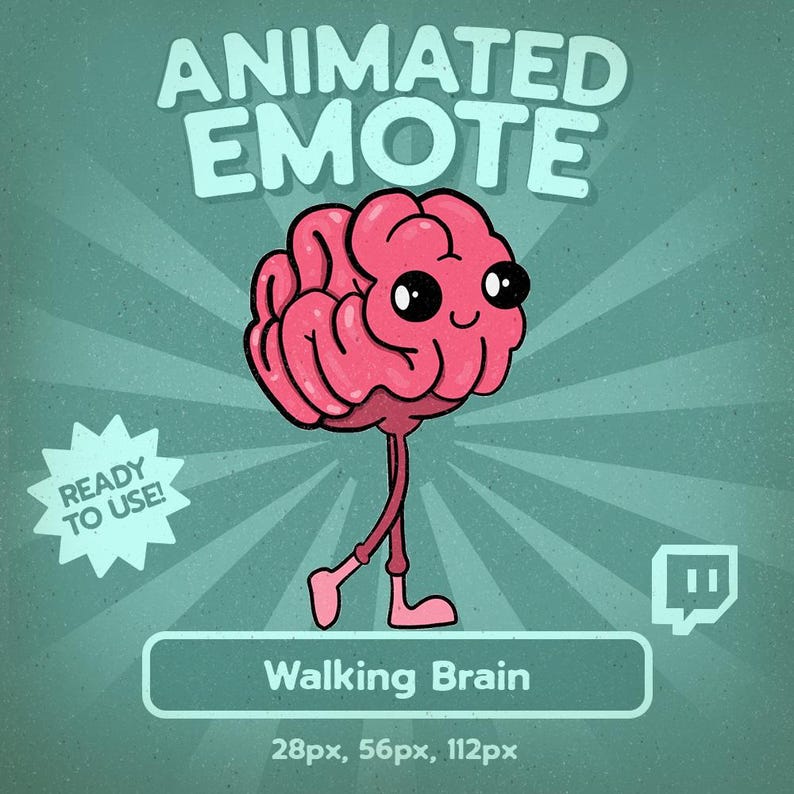 Kawaii Walking Brain Animated Emote for Twitch Discord Kick – Funny ...