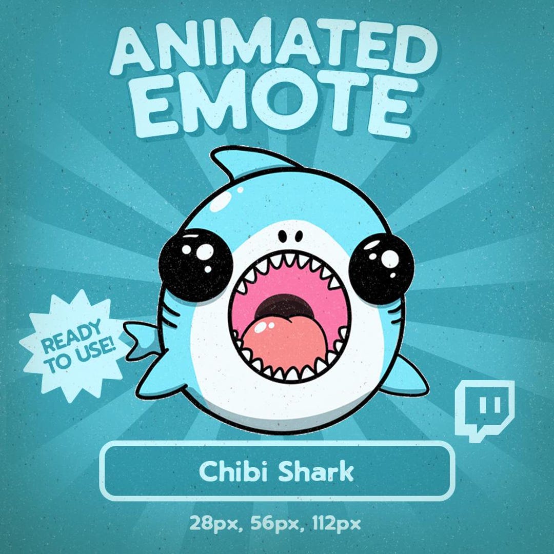 Kawaii Chibi Shark Animated Emote | Funny Hand Drawn Twitch Emote for ...