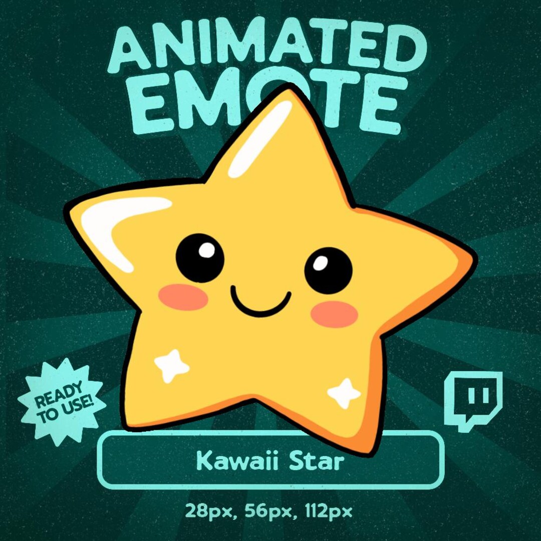 Kawaii Star Animated Emote for Twitch and Discord, Cute Smiling Star ...