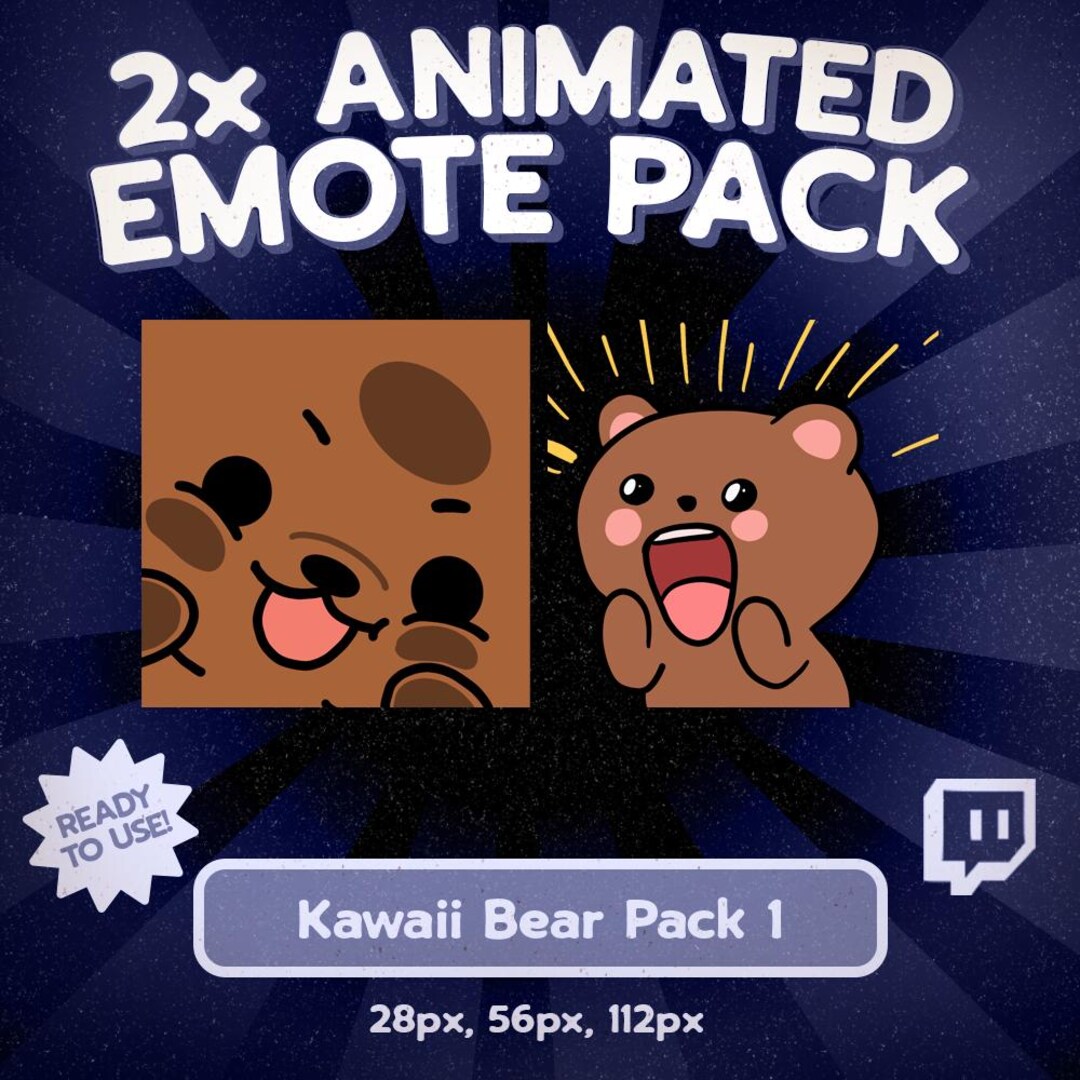 Kawaii Bear Animated Emote Pack for Twitch and Discord, Cute Surprise ...