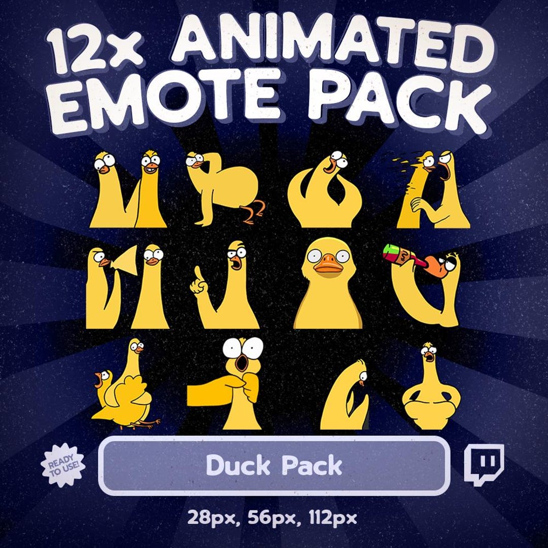Kawaii Duck Animated Emote Pack for Twitch and Discord, 12 Cute Funny ...