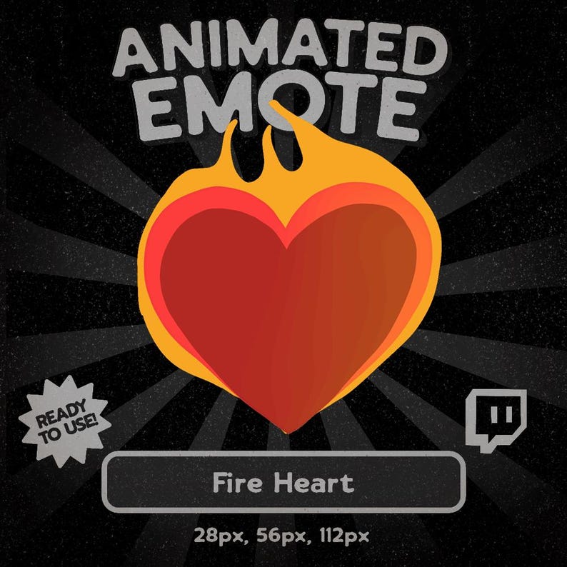 Kawaii Fire Heart Animated Emote for Twitch and Discord, Burning Love ...