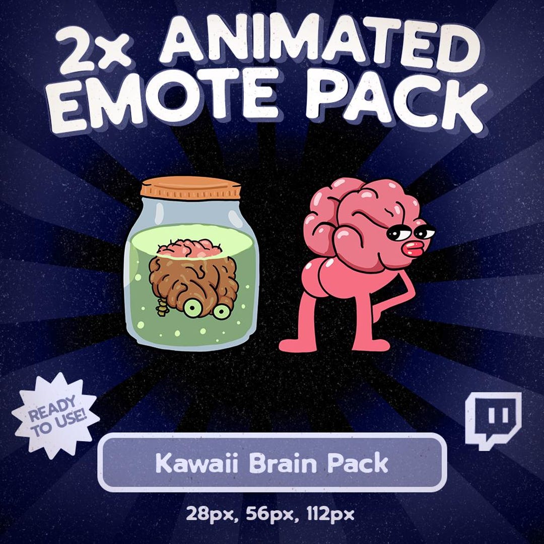 Kawaii Brain Animated Emote Pack for Twitch and Discord, Funny Smart ...
