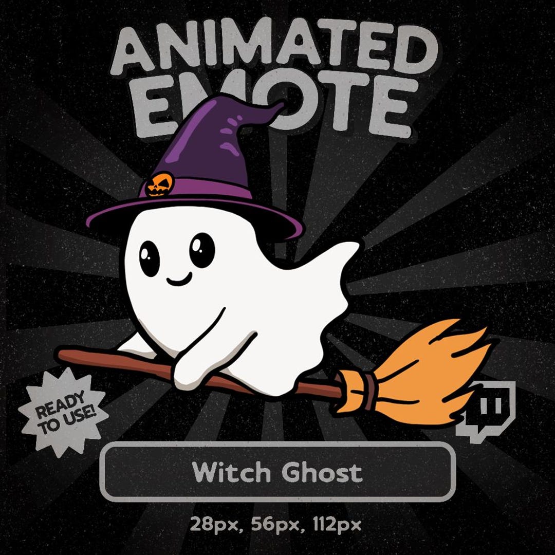 Witch Ghost Animated Emote for Twitch and Discord, Cute Flying ...