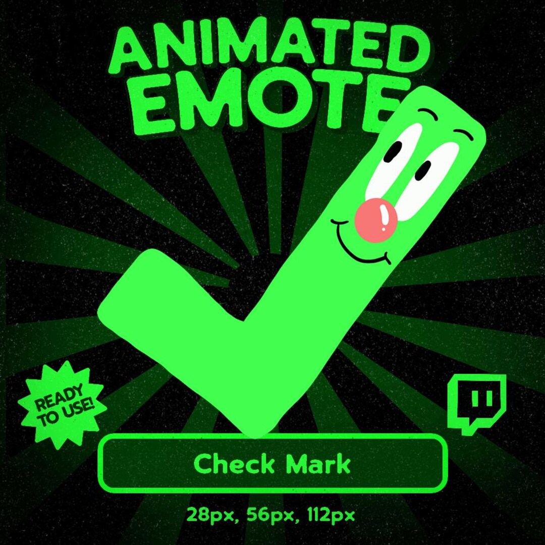 Kawaii Check Mark Animated Emote for Twitch and Discord, Cute Green ...