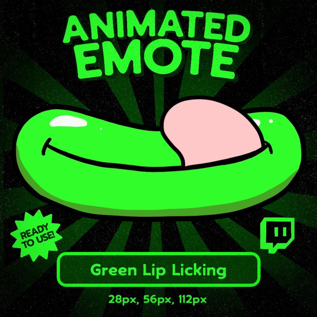 Kawaii Green Lip Licking Twitch Emote – Animated Emote for Discord ...