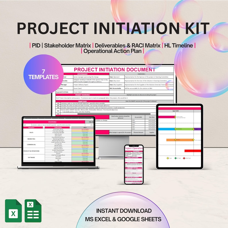 Project Initiation Kit: Excel & Google Sheets Templates (PDF Guide ...