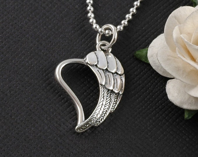 Wing Heart Necklace, Sterling Silver, Angel Wing Heart Necklace - Etsy