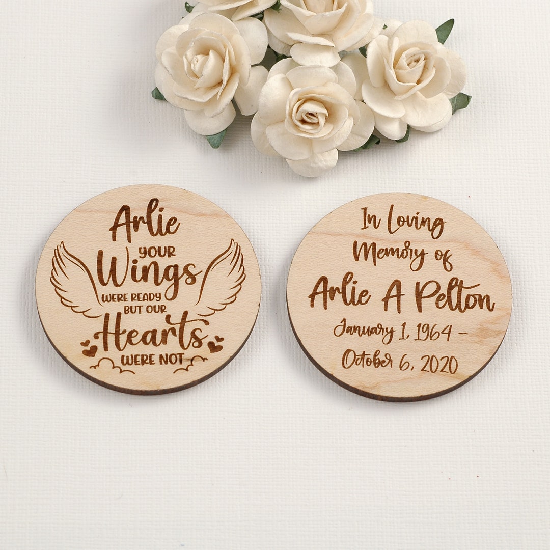 Funeral Favors, Personalized 2 Inch Round Wood Tokens for Celebration ...
