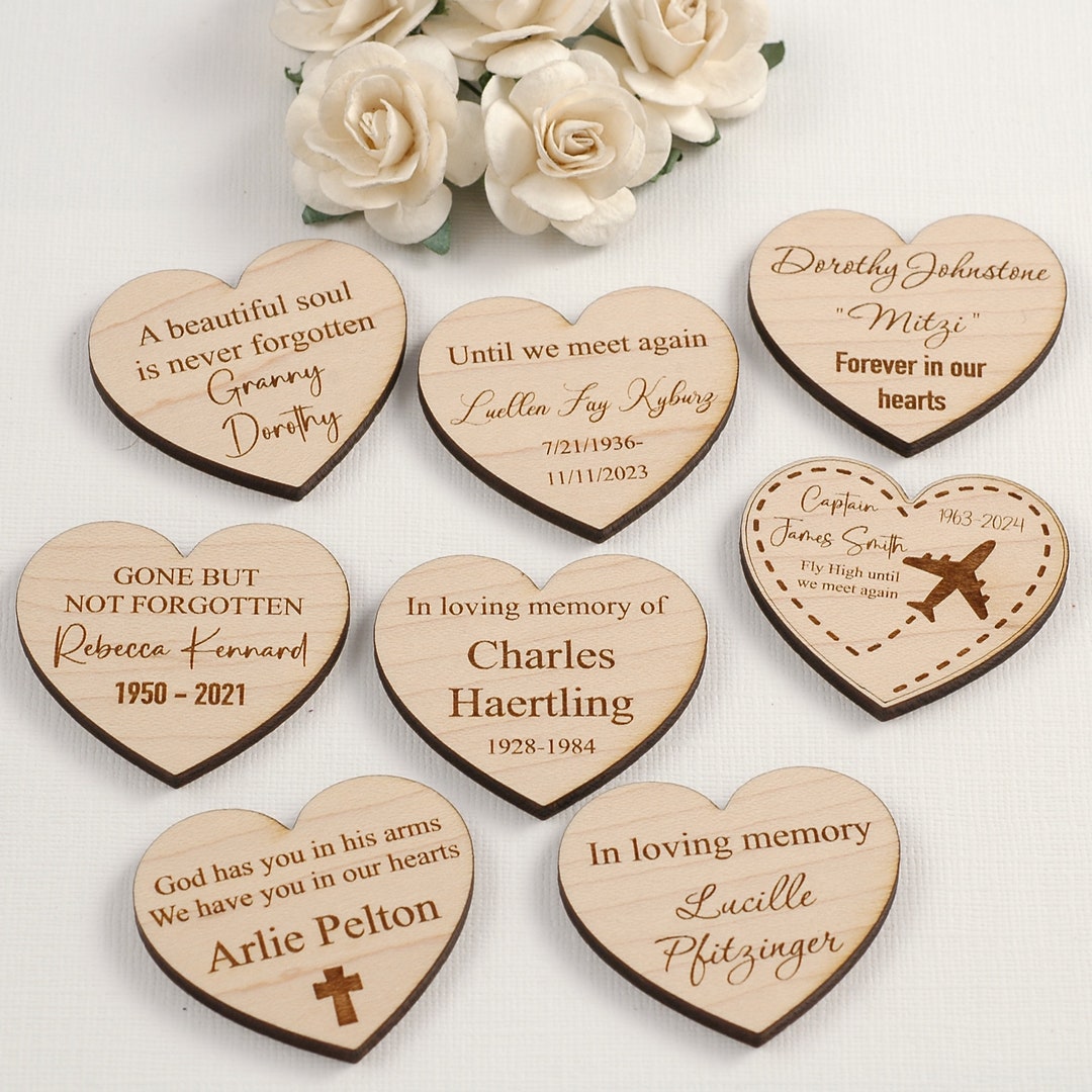 Funeral Favors, Personalized 1.5 Inch Wooden Heart Tokens for ...