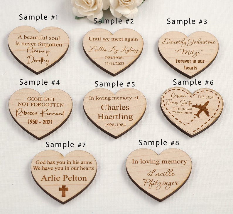 Funeral Favors, Personalized 1.5 Inch Wooden Heart Tokens for ...
