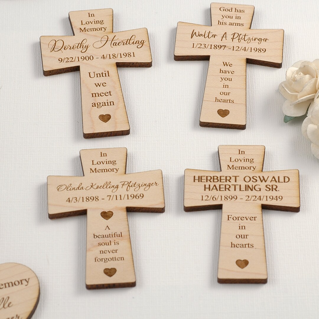 Funeral Favors, Personalized 2.5 Inch Cross Wood Tokens for Celebration ...