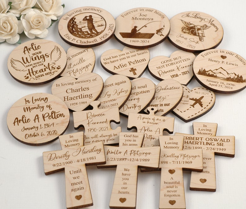Funeral Favors, Personalized 2 Inch Round Wood Tokens for Celebration ...