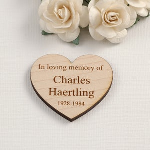 Funeral Favors, Personalized 1.5 Inch Wooden Heart Tokens for ...
