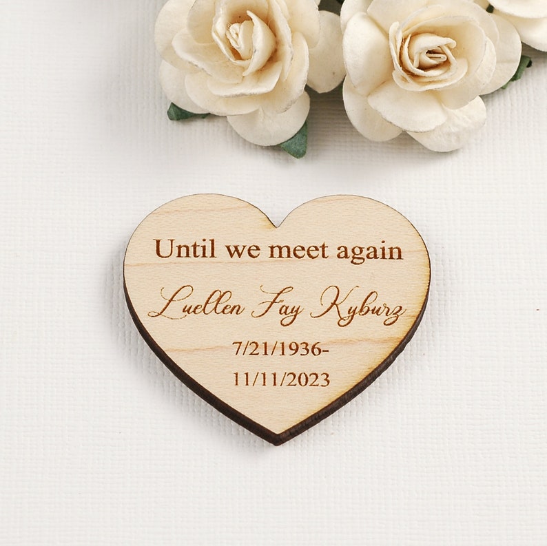 Funeral Favors, Personalized 1.5 Inch Wooden Heart Tokens for ...