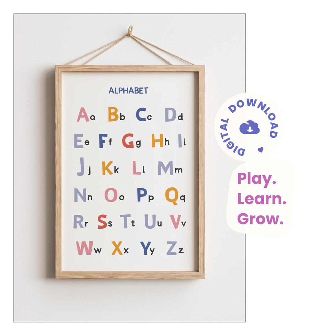 Bright Pastel Alphabet Poster – Hand-drawn Upper & Lowercase ABC With ...