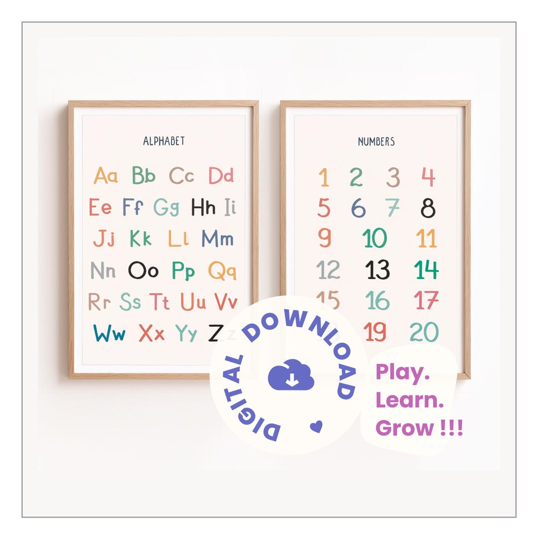 ABC and Numbers Poster Set – Alphabet & 1-20 druckbare Wandkunst für ...
