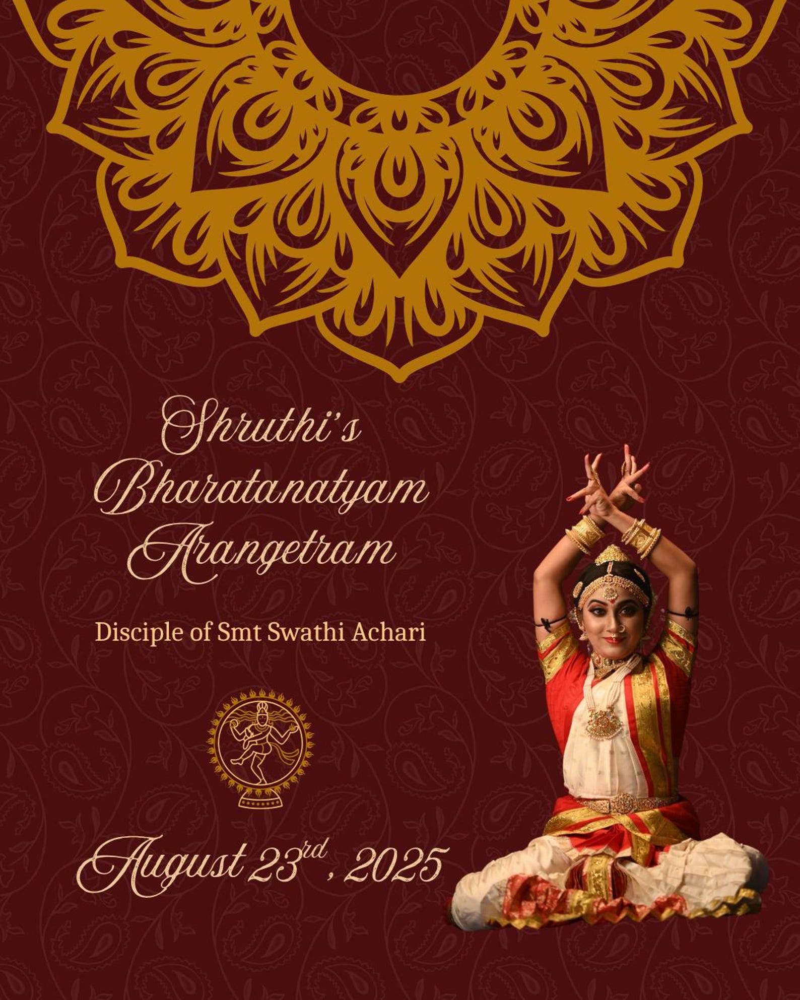 Arangetram Invitation Template, Printable Bharatanatyam Digital Invite ...