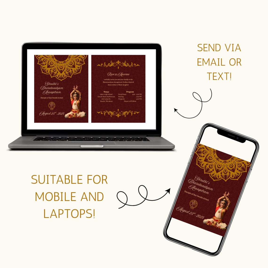 Arangetram Invitation Template, Printable Bharatanatyam Digital Invite ...
