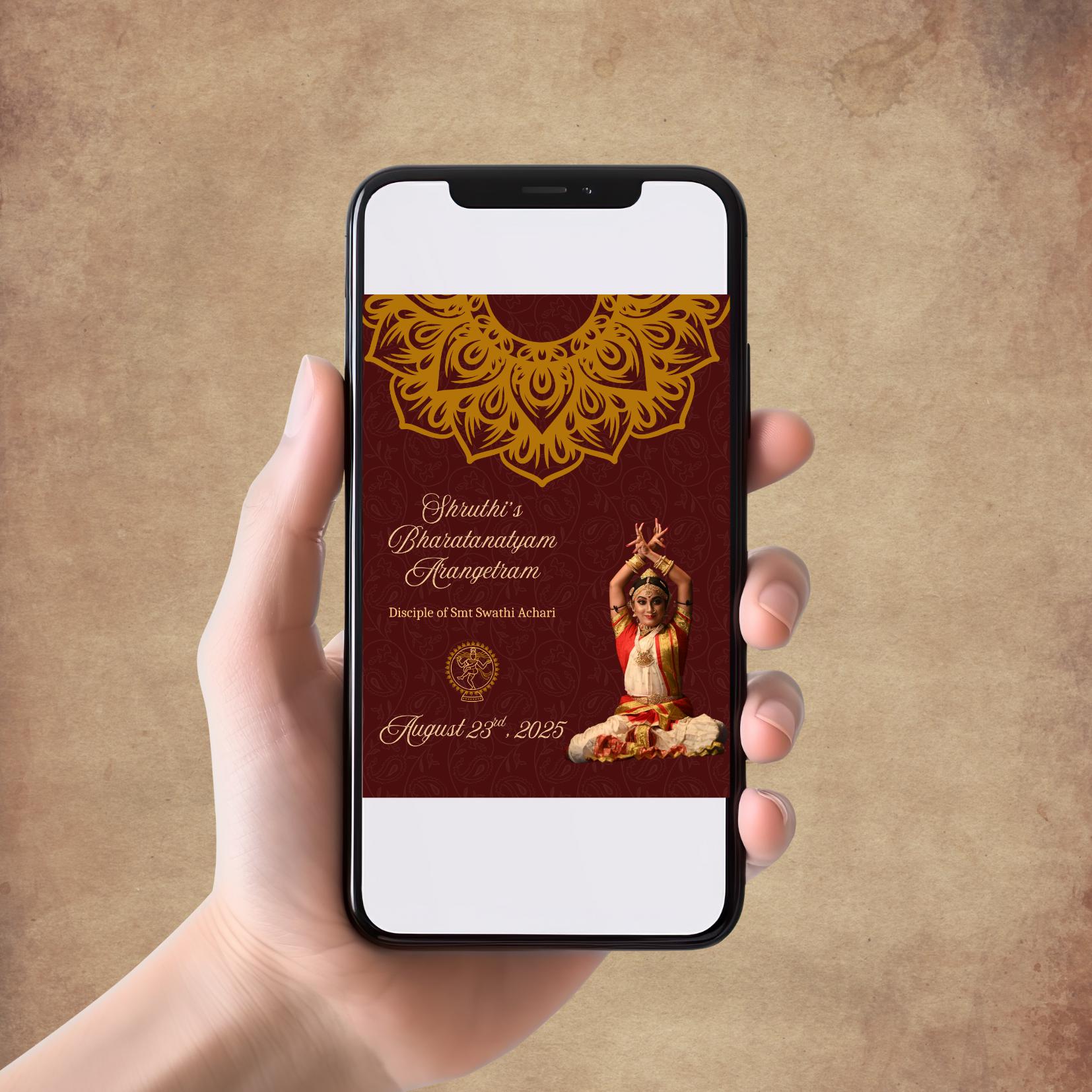 Arangetram Invitation Template, Printable Bharatanatyam Digital Invite ...