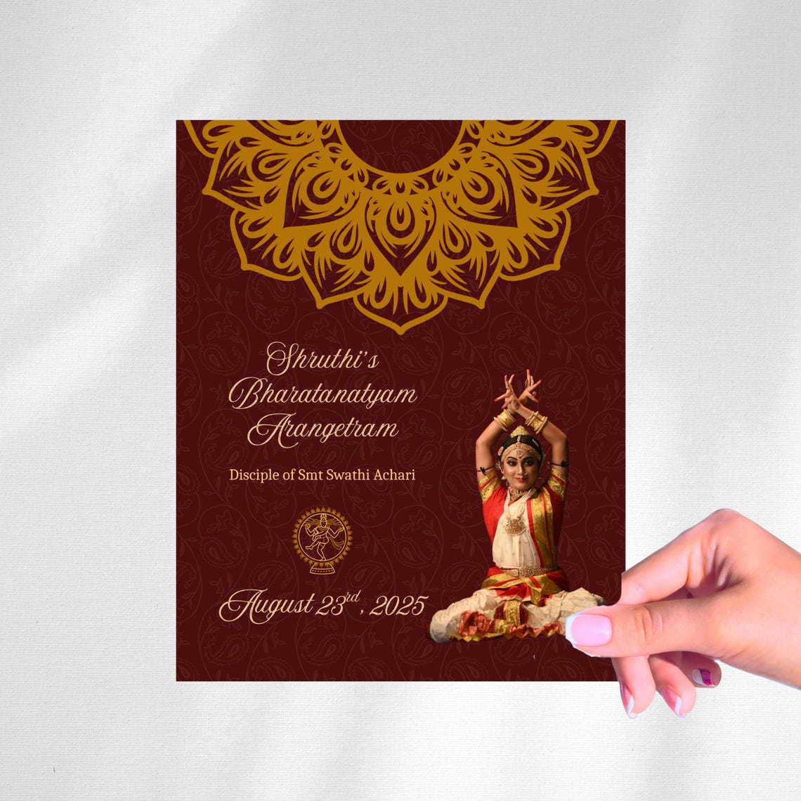 Arangetram Invitation Template, Printable Bharatanatyam Digital Invite ...
