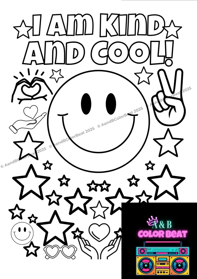 Positive Affirmation Coloring Page – ‘I Am Kind and Cool!’ – Smiley ...