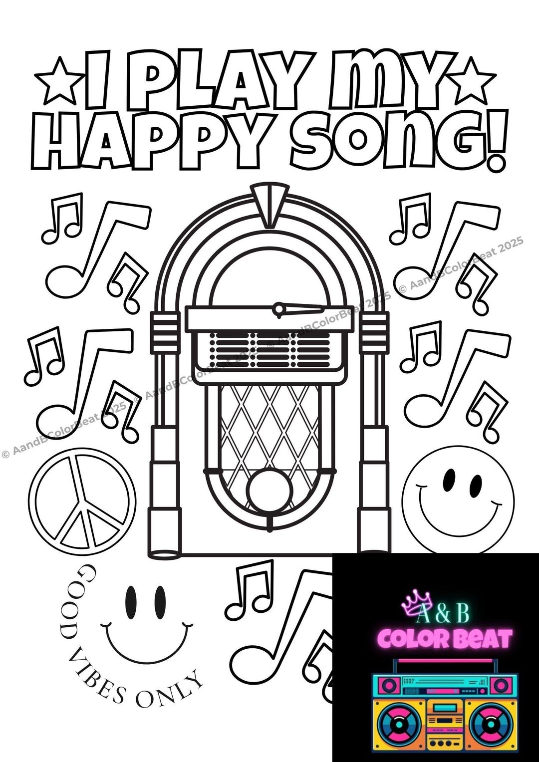 Positive Affirmation Coloring Page – ‘I Play My Happy Song!’ – Jukebox ...
