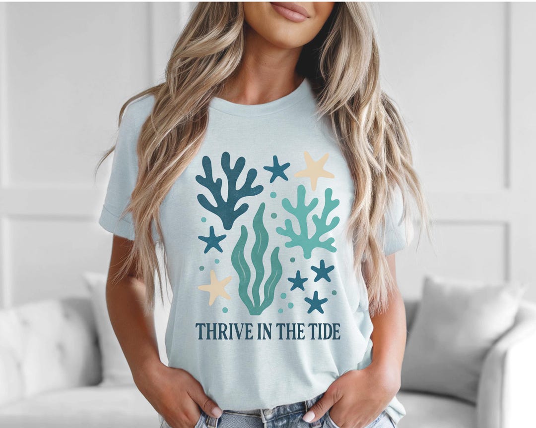 Maritime Thrive in the Tide T-shirt, Nautical Seatee With Coral, Trendy ...