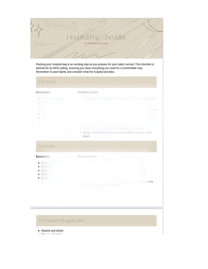 Editable Hospital Bag Checklist Template | Pregnancy Printable PDF ...