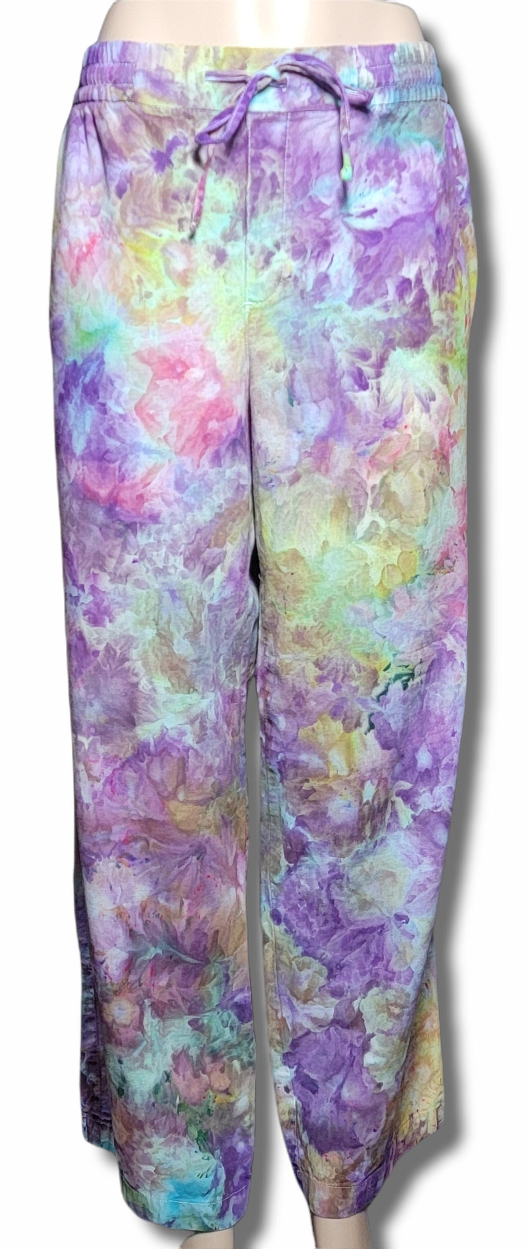 XL Women's Ice Dyed Light Weight Linen/rayon Pants With Drawstring ...