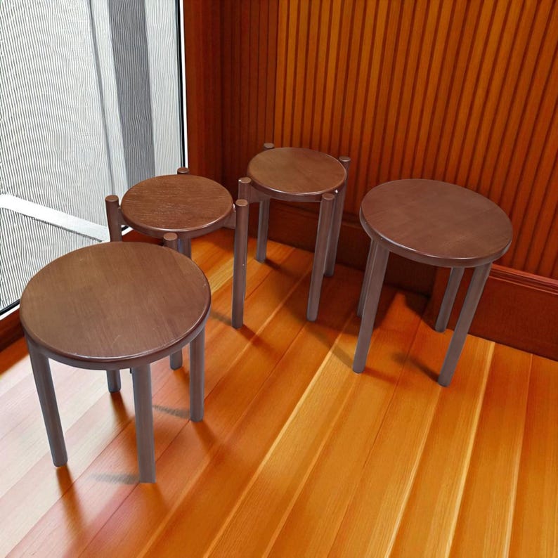 Stackable Wooden Stools Set of 4 – 18 Inch Round Nesting Side Tables, No Assembly Needed ...