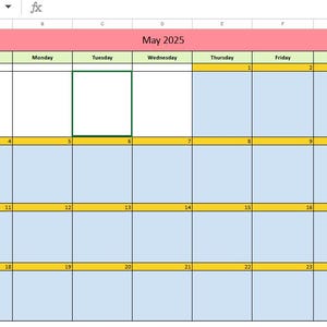 Editable Excel Calendar Template, Printable Digital Planner ...
