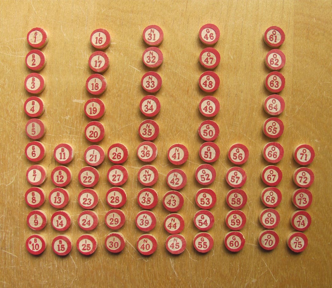 Bingo Markers Numbers Game Card Pieces 75 Full Set Wooden Circles ...