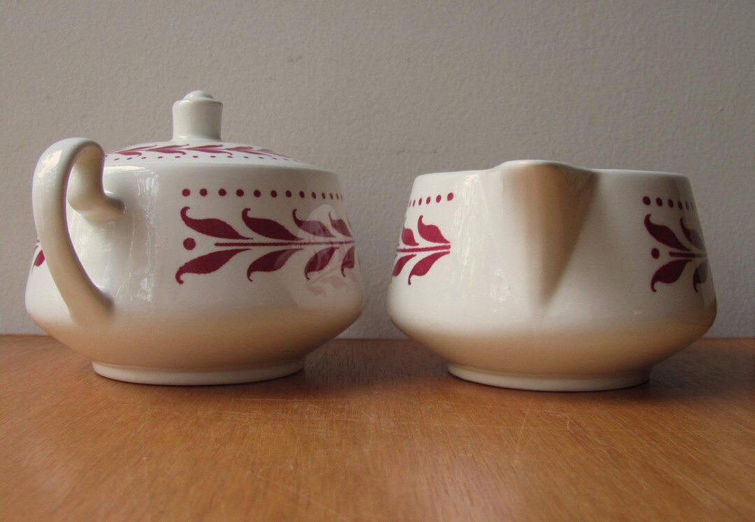 Hemlock Laughlin Creamer Sugar Bowl Set China Large Dish Lid Handle ...