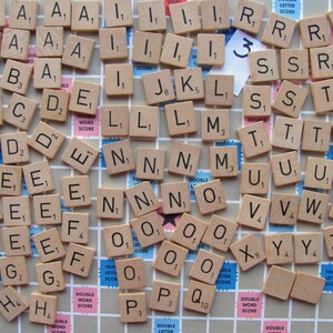 3 Scrabble Tile Sets 300 Letter Game Pieces Wooden Alphabet Block Wood ...