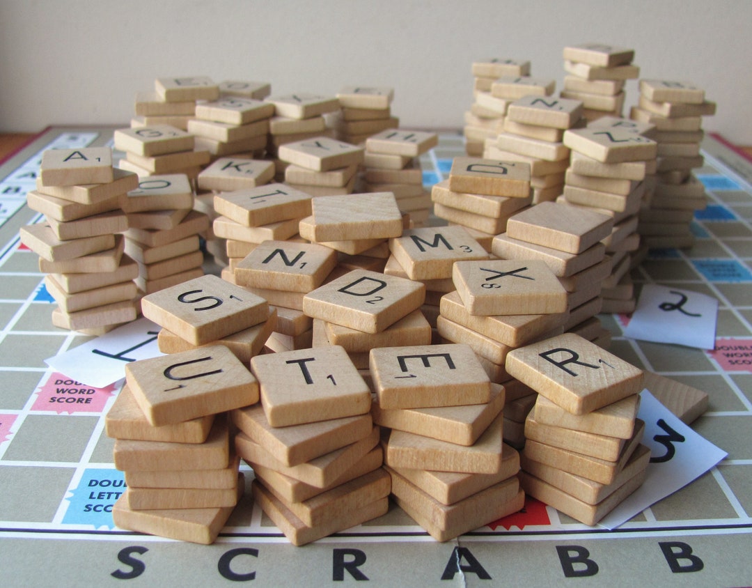 3 Scrabble Tile Sets 300 Letter Game Pieces Wooden Alphabet Block Wood ...