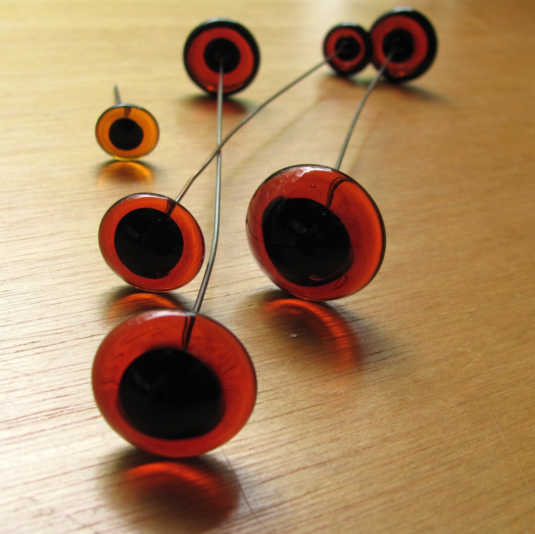 Glass Eyes Bear Amber 3 Pairs Animal Figurine Decoy Eyes Vintage Domed ...