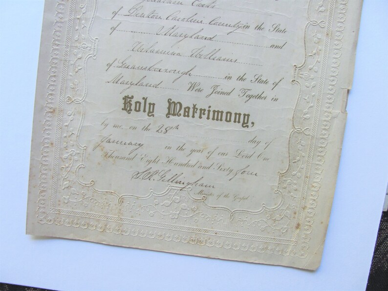 Vintage Marriage License & Certificate 1864 Wedding | Etsy