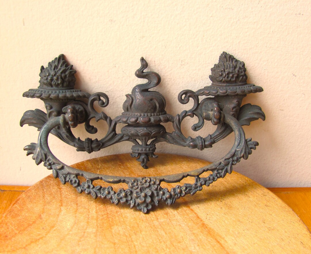 Large Drawer Pull Handle Scrolls Flowers Snake Urns Dresser Metal ...