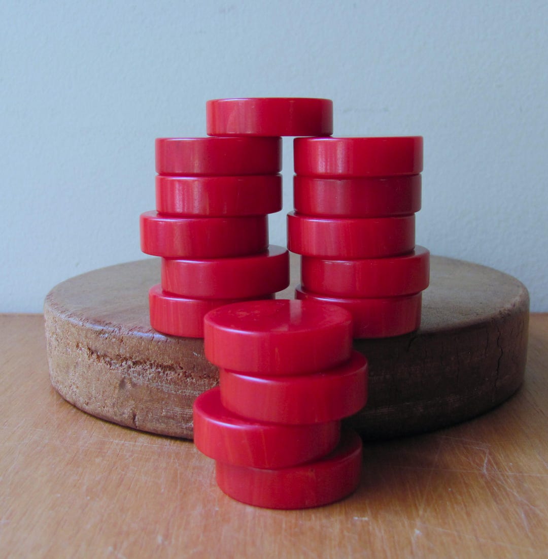 15 RED Backgammon Marbled Cherry Red Checkers Board Game Pieces ...