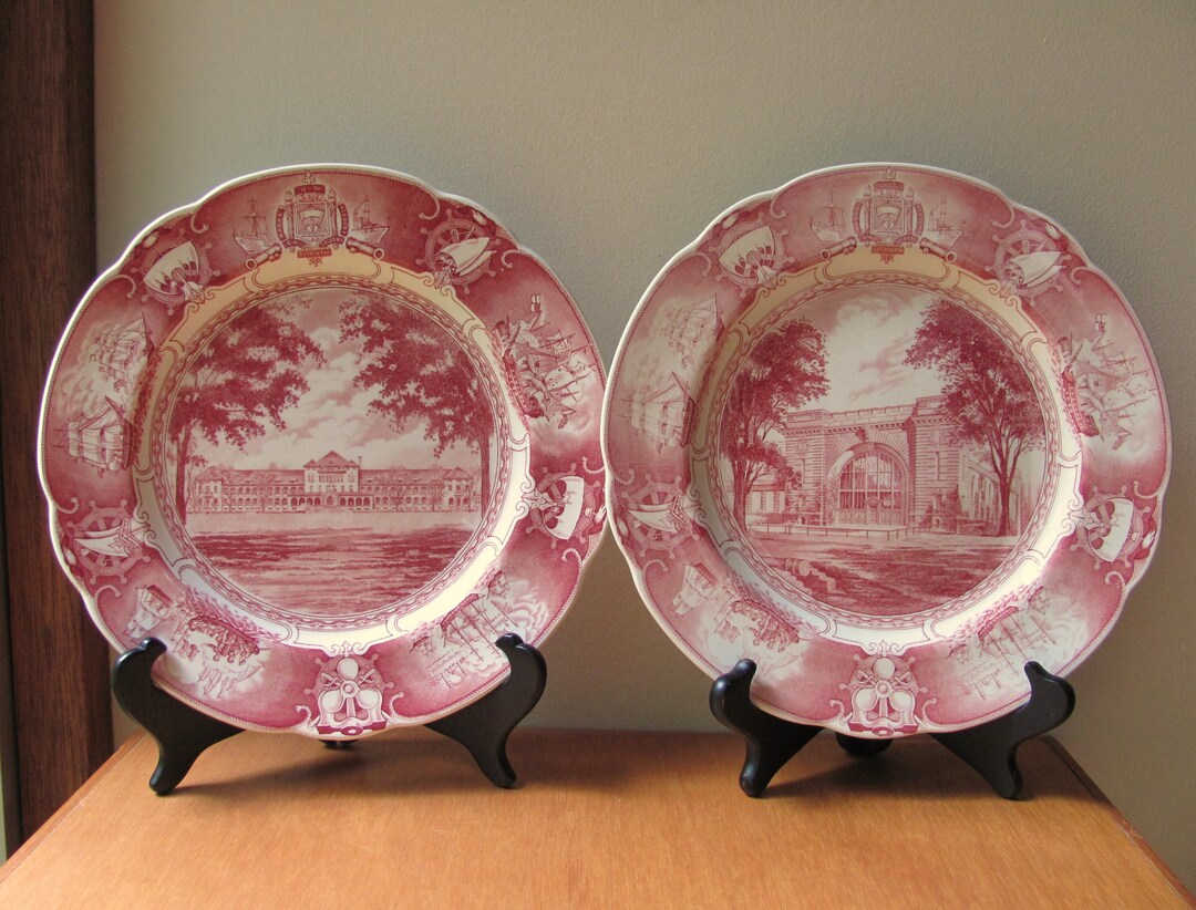 US Naval Academy Plates Pink Dahlgren Hall Postgraduate School Wedgwood ...