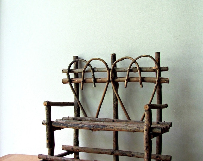 SALE Vintage Twig Heart Bench Valentines Day Miniature Wood Chair ...