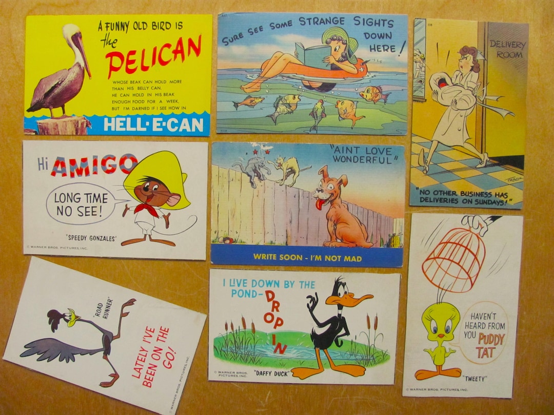 8 Looney Tunes Warner Postcards Tweety Daffy Road Runner Speedy Funny ...