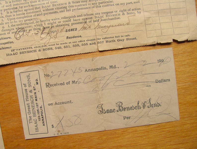 Store Receipts Invoice Bill Sale Paid Purchase Benesch House Annapolis ...