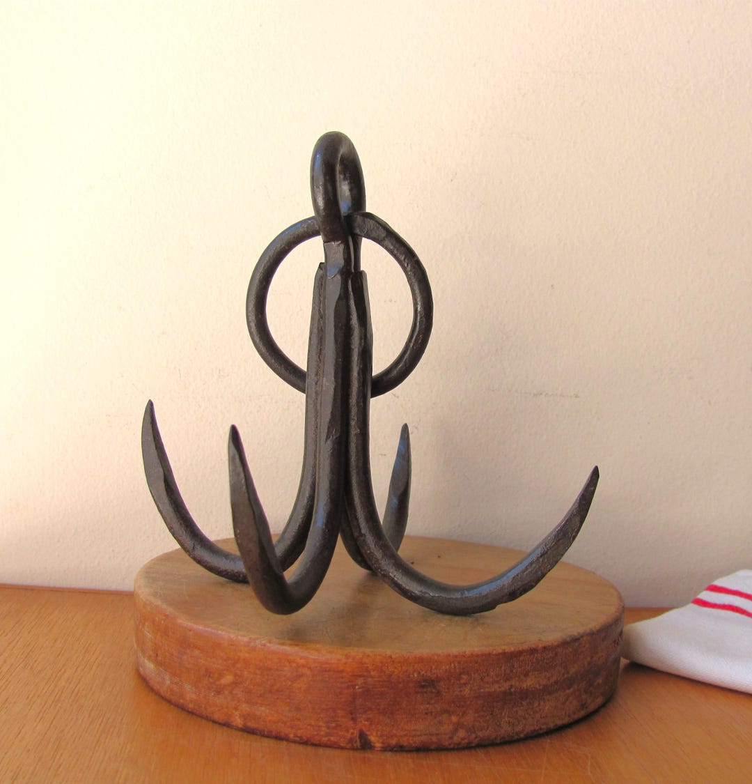 Iron Hook Four Hanger Prong Spikes Hanging Ring Hand Forged Meat Hook ...